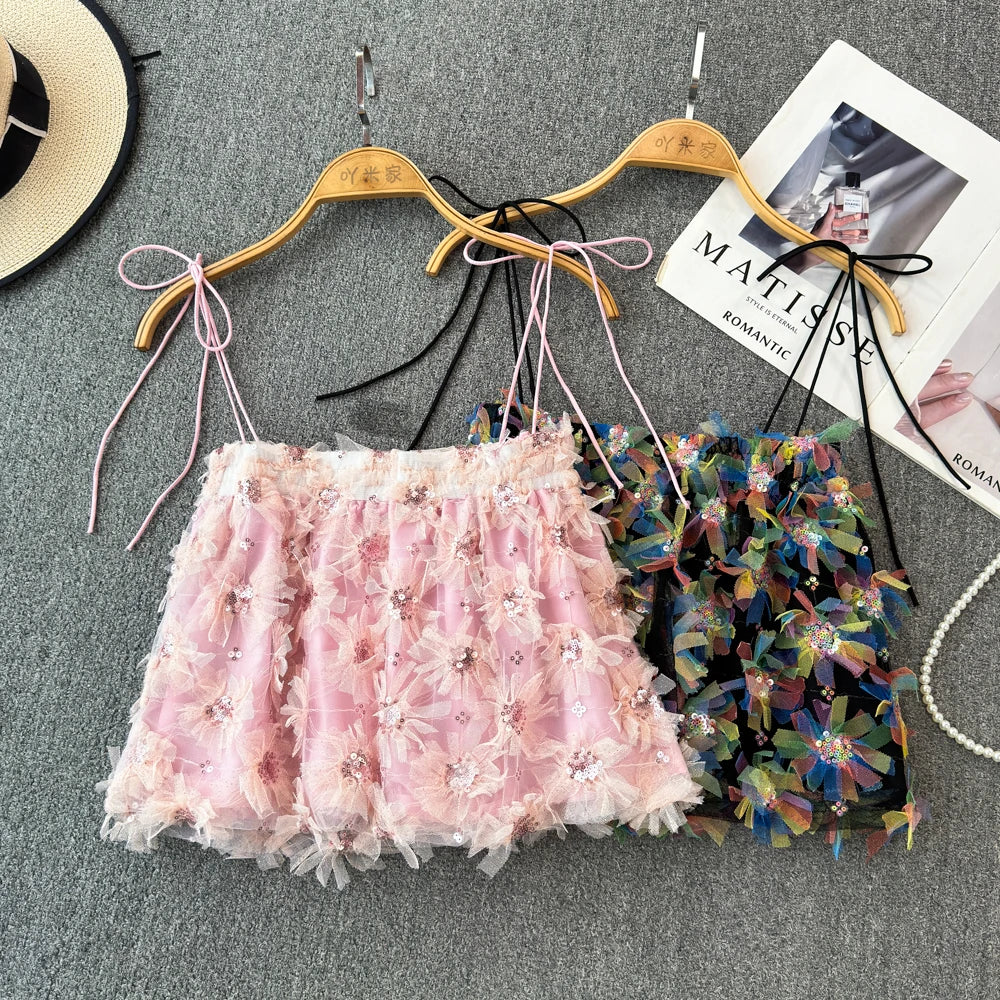 Floral Embroidered Sheer Mesh Mini Skirts on Luulla