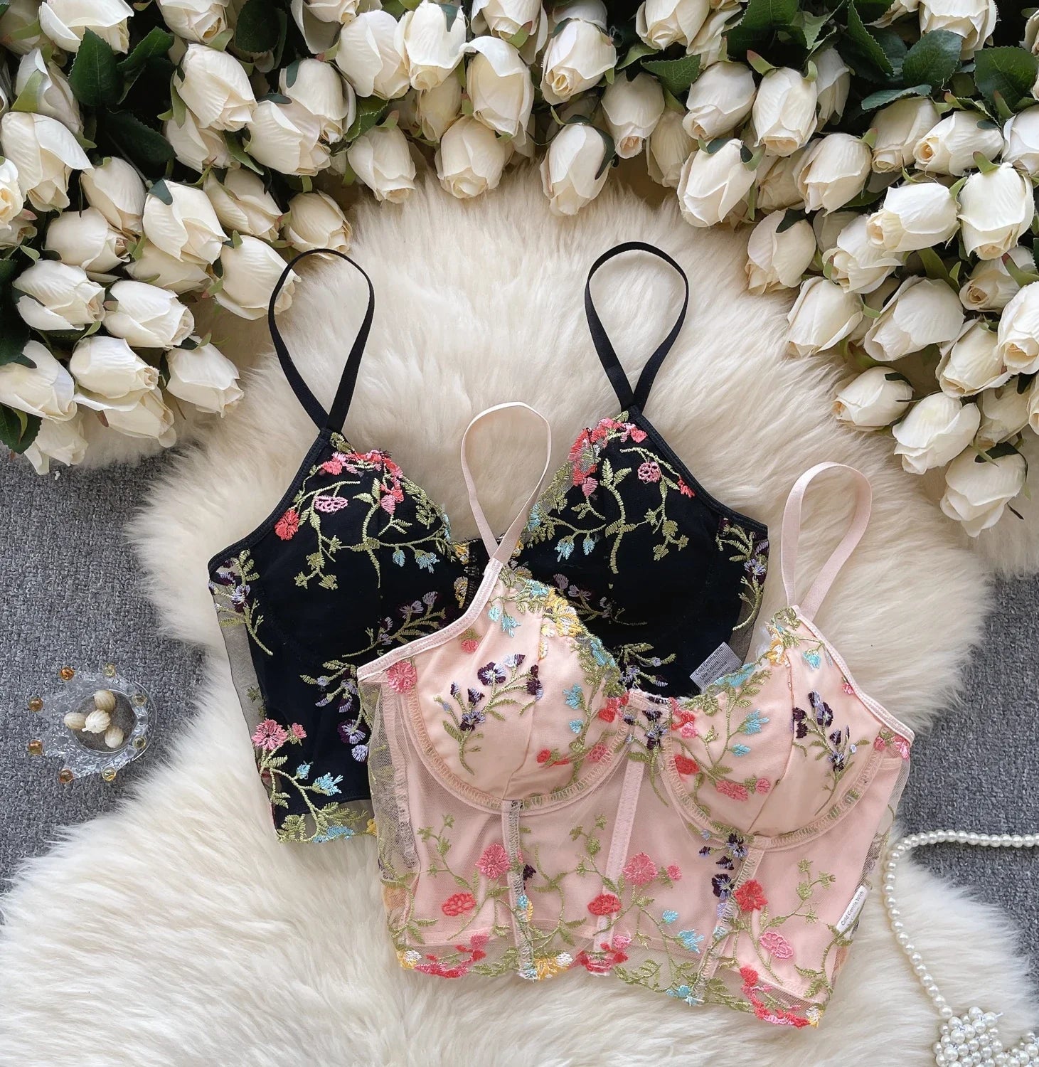Embroidered Floral Lace Bralette Set - 3-pack on Luulla
