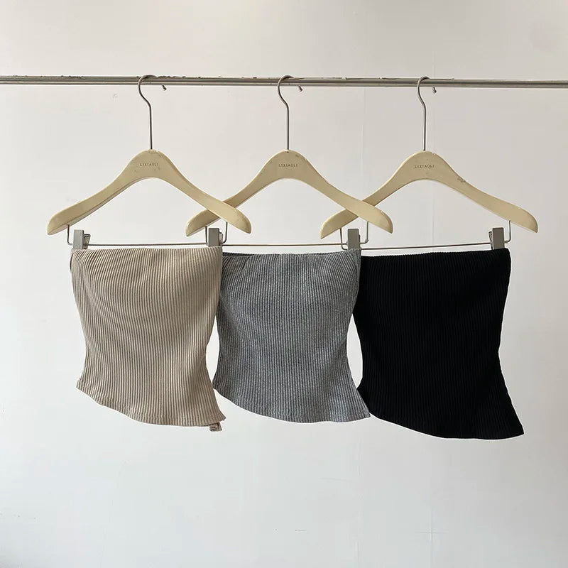 Ribbed Knit Strapless Crop Top Three Pack on Luulla