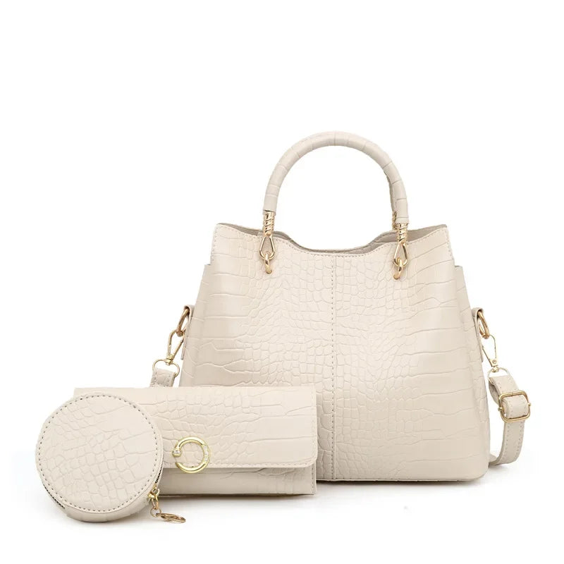 Elegant Croc-embossed Handbag Set With Accessories on Luulla