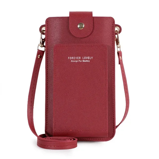 Stylish Red Leather Crossbody Cell Phone Bag on Luulla