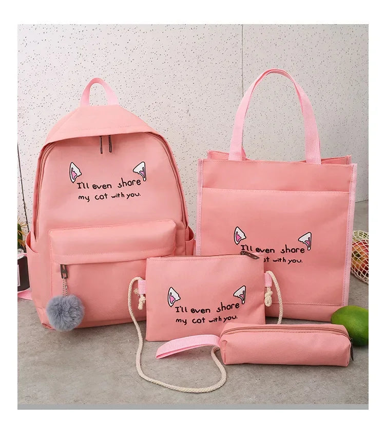 Cute Pink 4-piece Backpack And Tote Set on Luulla
