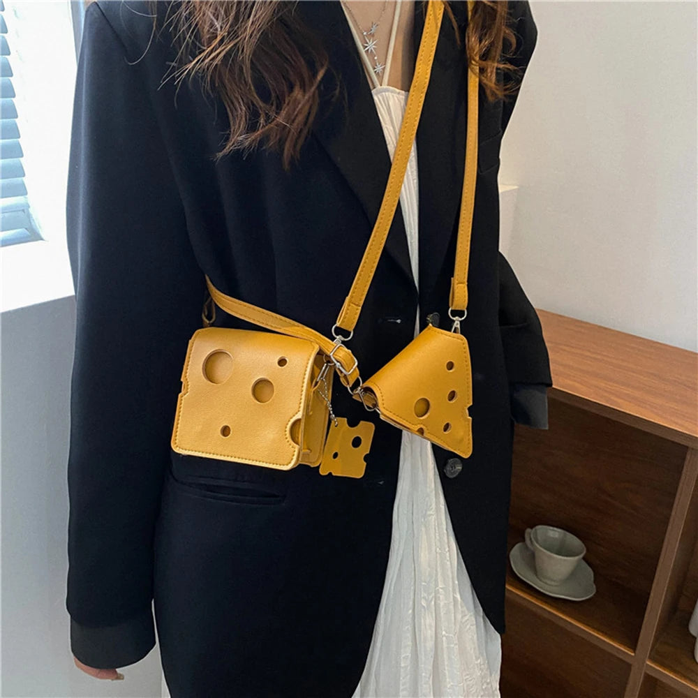 Trendy Yellow Cheese Shaped Crossbody Bag Set on Luulla