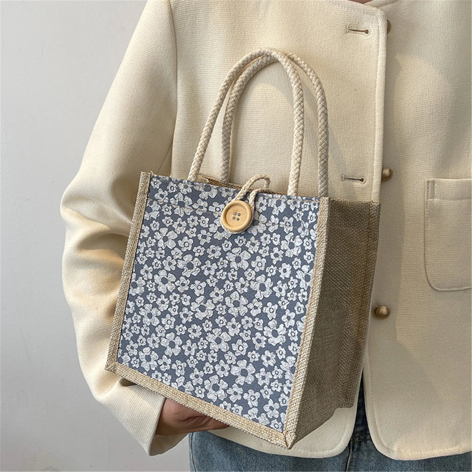 Floral Canvas Tote Bag With Rope Handles on Luulla