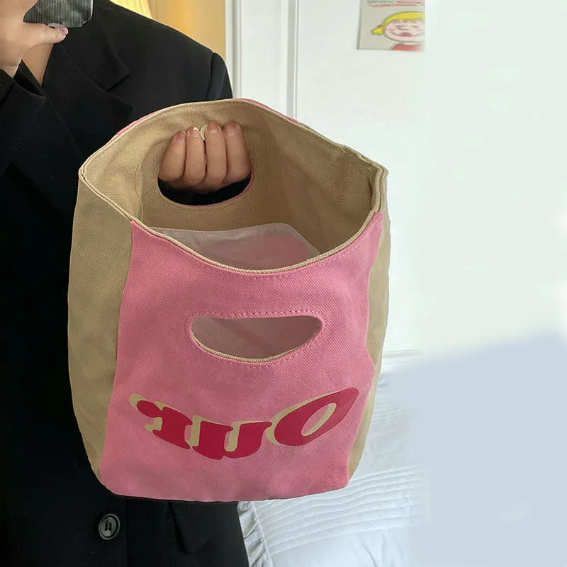 Stylish Two-tone Canvas Tote Bag Pink on Luulla