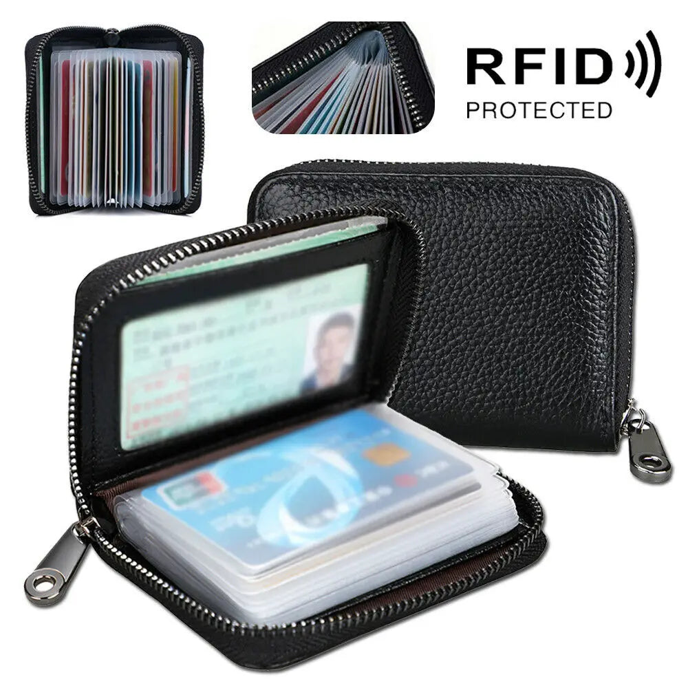 Rfid Protected Leather Zipper Card Holder Wallet on Luulla