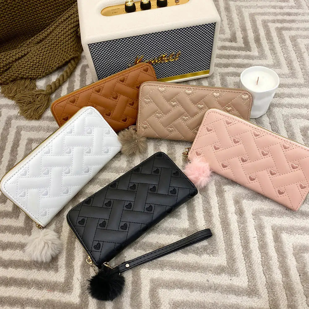 Quilted Pattern Wallets With Pom Pom Details on Luulla