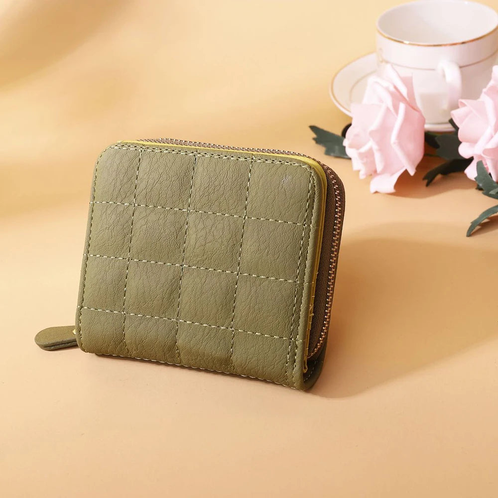 Compact Quilted Leather Wallet With Zipper Closure on Luulla