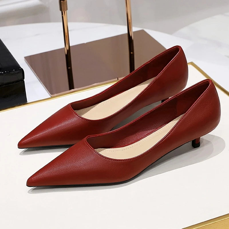 Elegant Red Pointed Toe Low Heel Pumps on Luulla