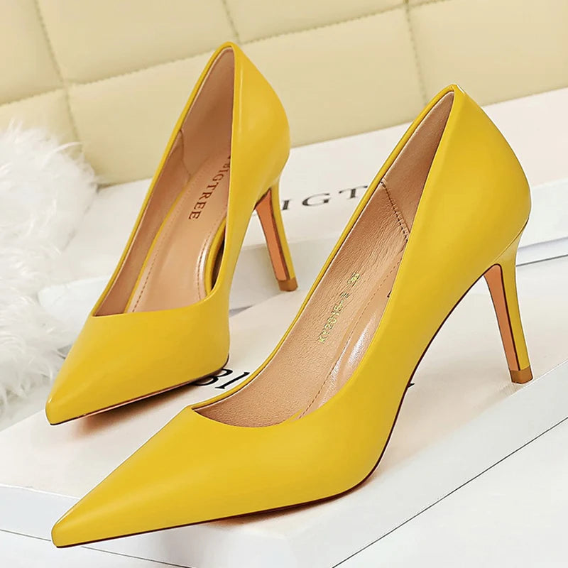 Elegant Yellow High Heel Pointed Toe Pumps on Luulla