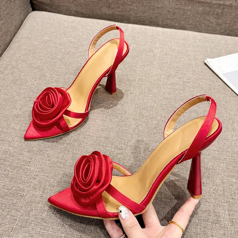 Red Heel Sandals With Rose Detail Accent on Luulla