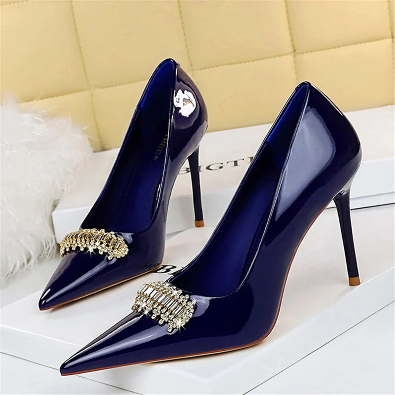Elegant Navy Blue Rhinestone Stiletto High Heels on Luulla