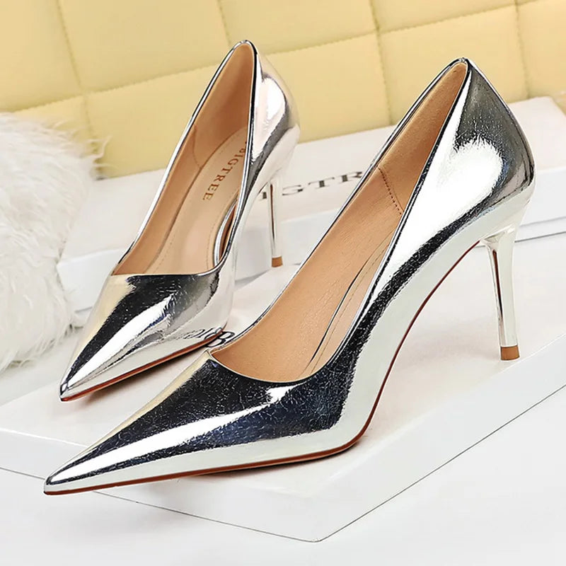 Silver Metallic Pointed Toe Stiletto High Heels on Luulla