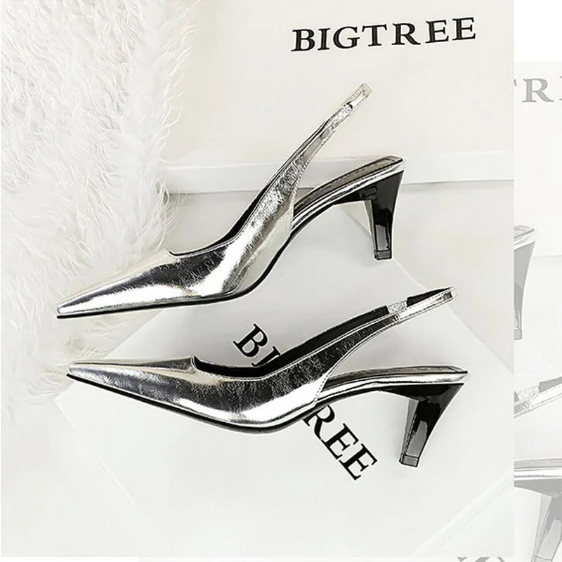 Silver Metallic Pointed Toe Slingback Heels on Luulla