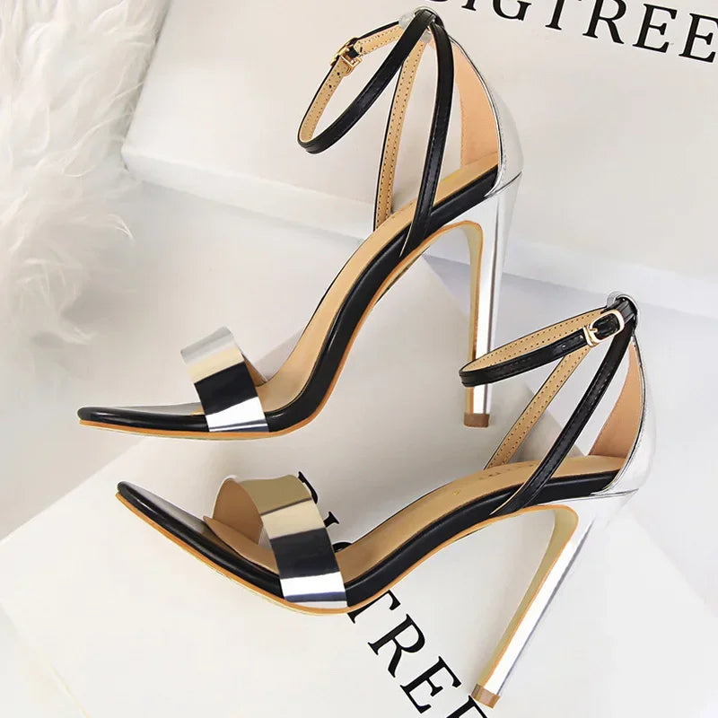 Elegant Silver Stiletto High Heel Sandals on Luulla