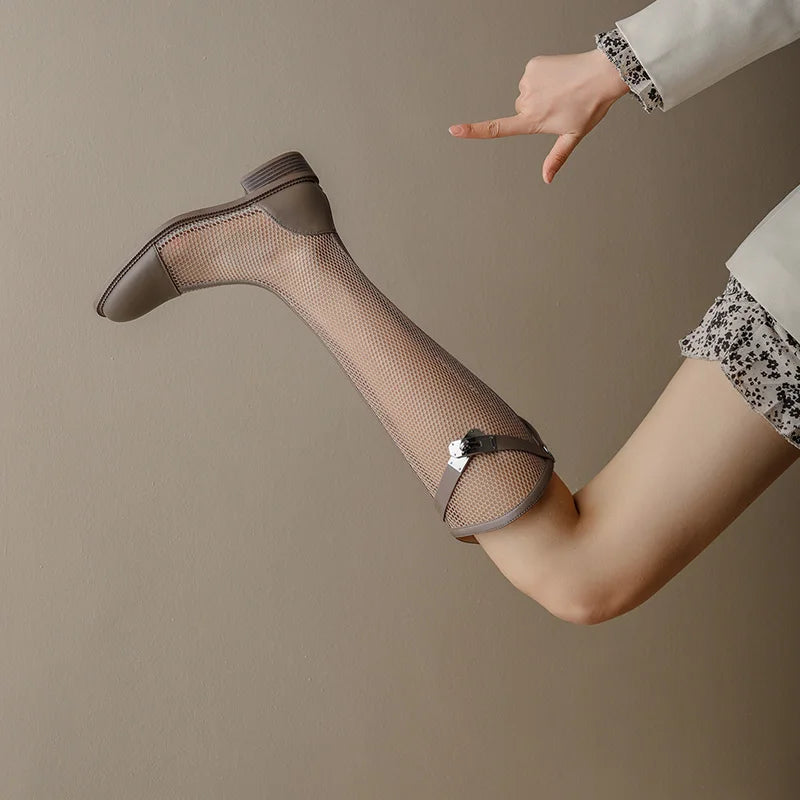 Stylish Fishnet Mesh Knee-high Boots For Women on Luulla