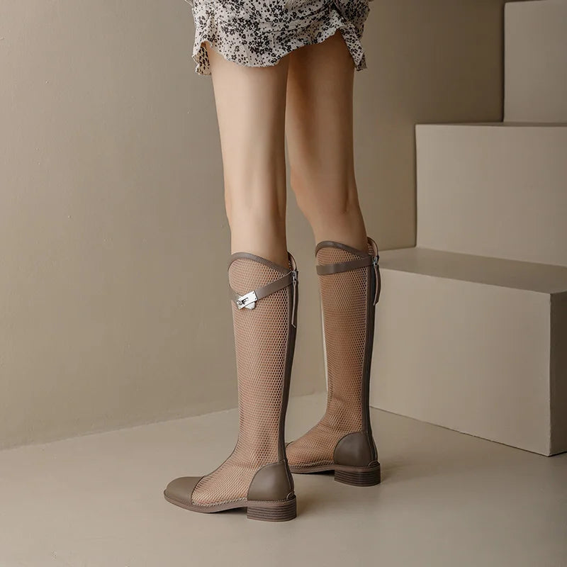 Stylish Fishnet Mesh Knee-high Boots For Women on Luulla