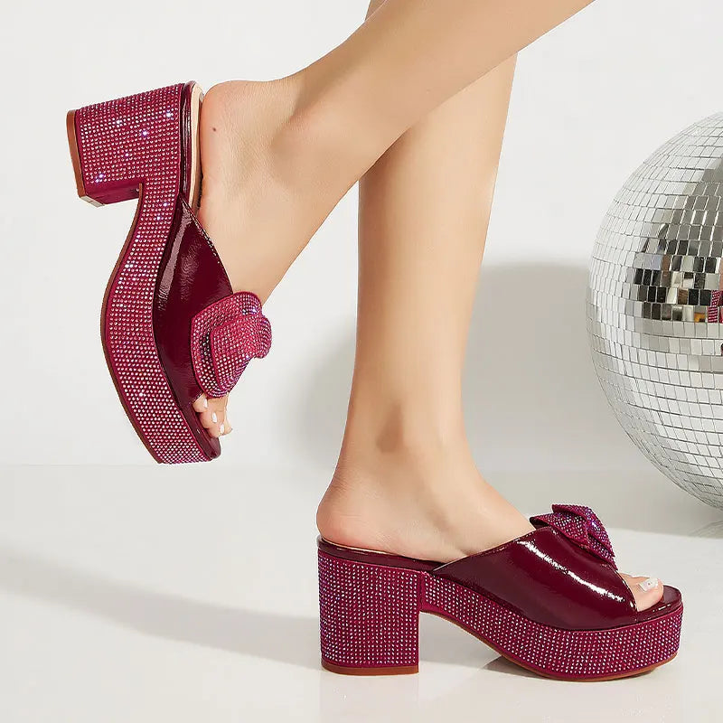 Sparkly Platform Mules With Bow Detailing on Luulla