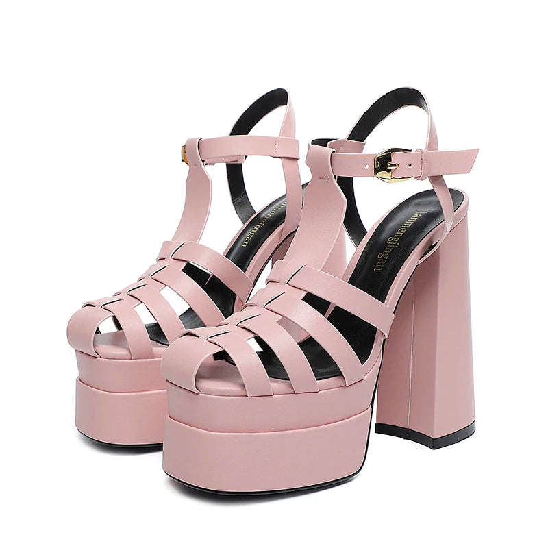 Pink Platform Open-toe Strappy High Heel Sandals on Luulla