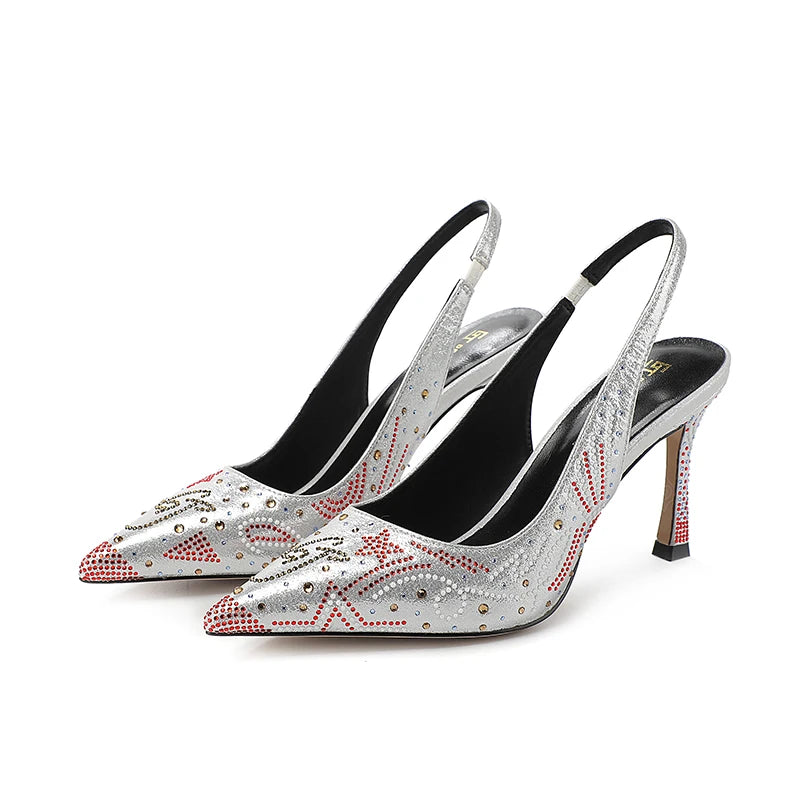 Glittering Silver Slingback Heels With Rhinestones on Luulla