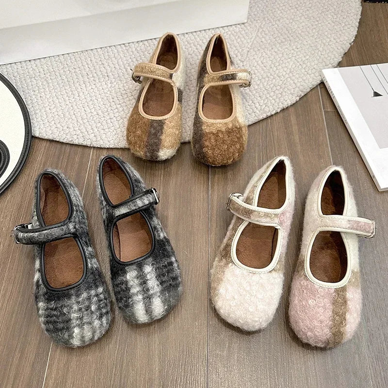 Cozy Wool Mary Jane Flats For Women on Luulla