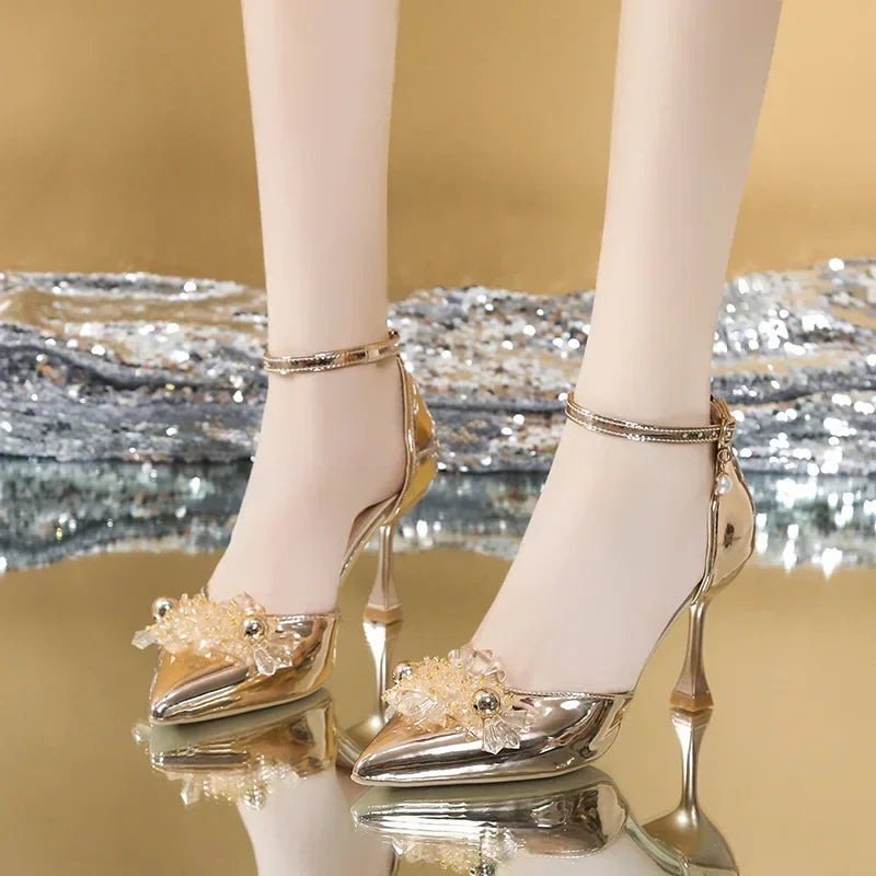 Elegant Gold Ankle-strap High Heel Shoes on Luulla