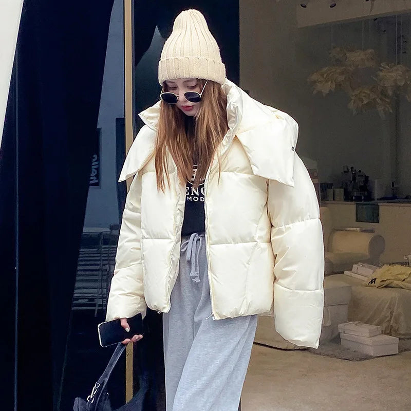 Warm Oversized Puffer Jacket With Detachable Collar on Luulla