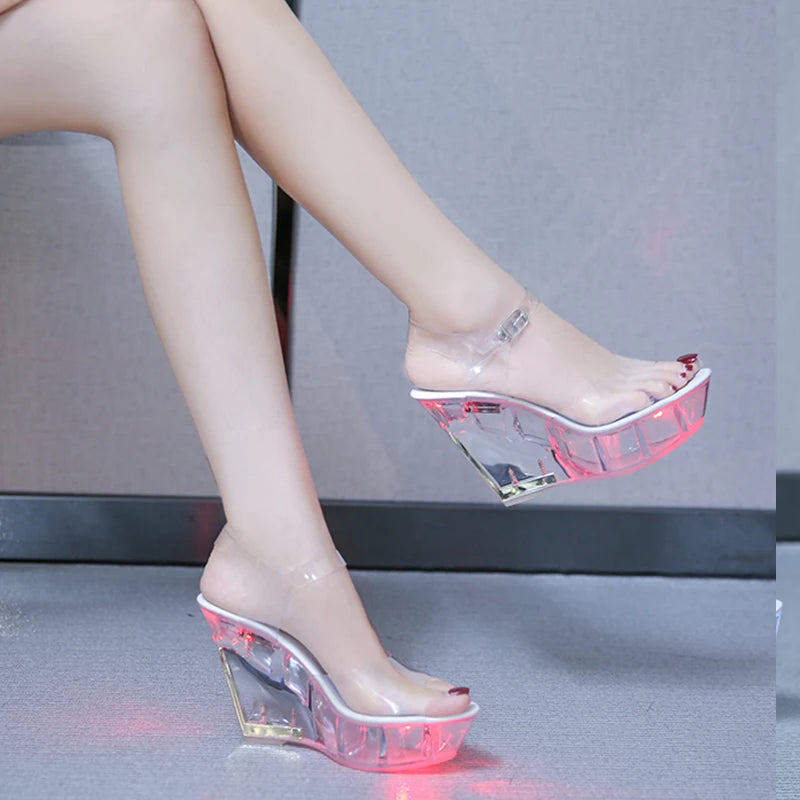 Transparent Platform Wedge Heels With Reflective Design on Luulla