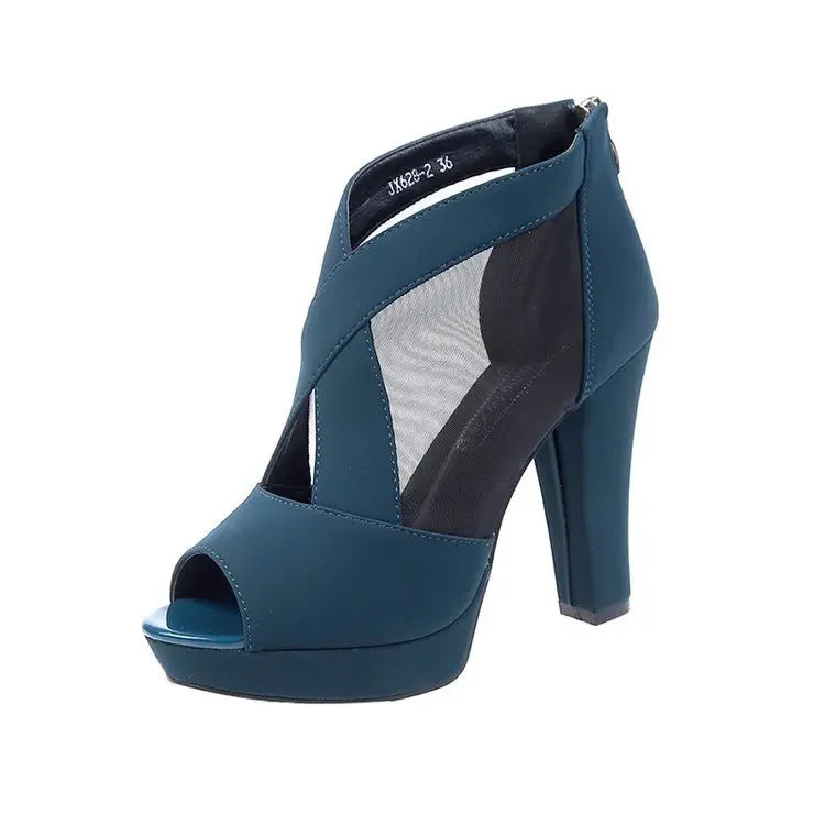 Womens Blue Peep Toe Mesh High Heels on Luulla