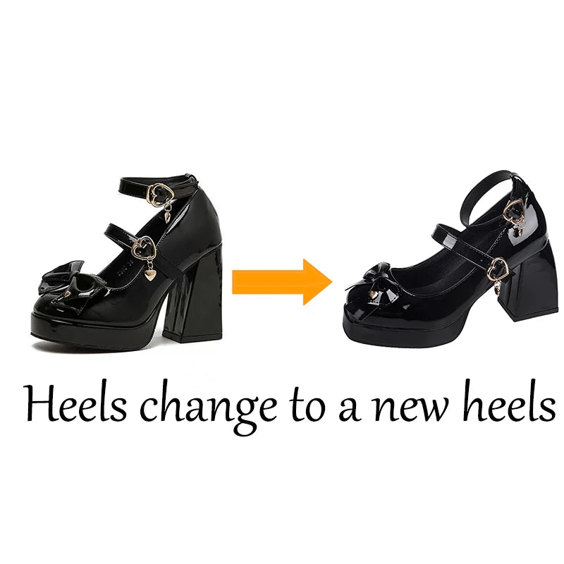 Shiny Black Platform Heels With Heart Charms on Luulla