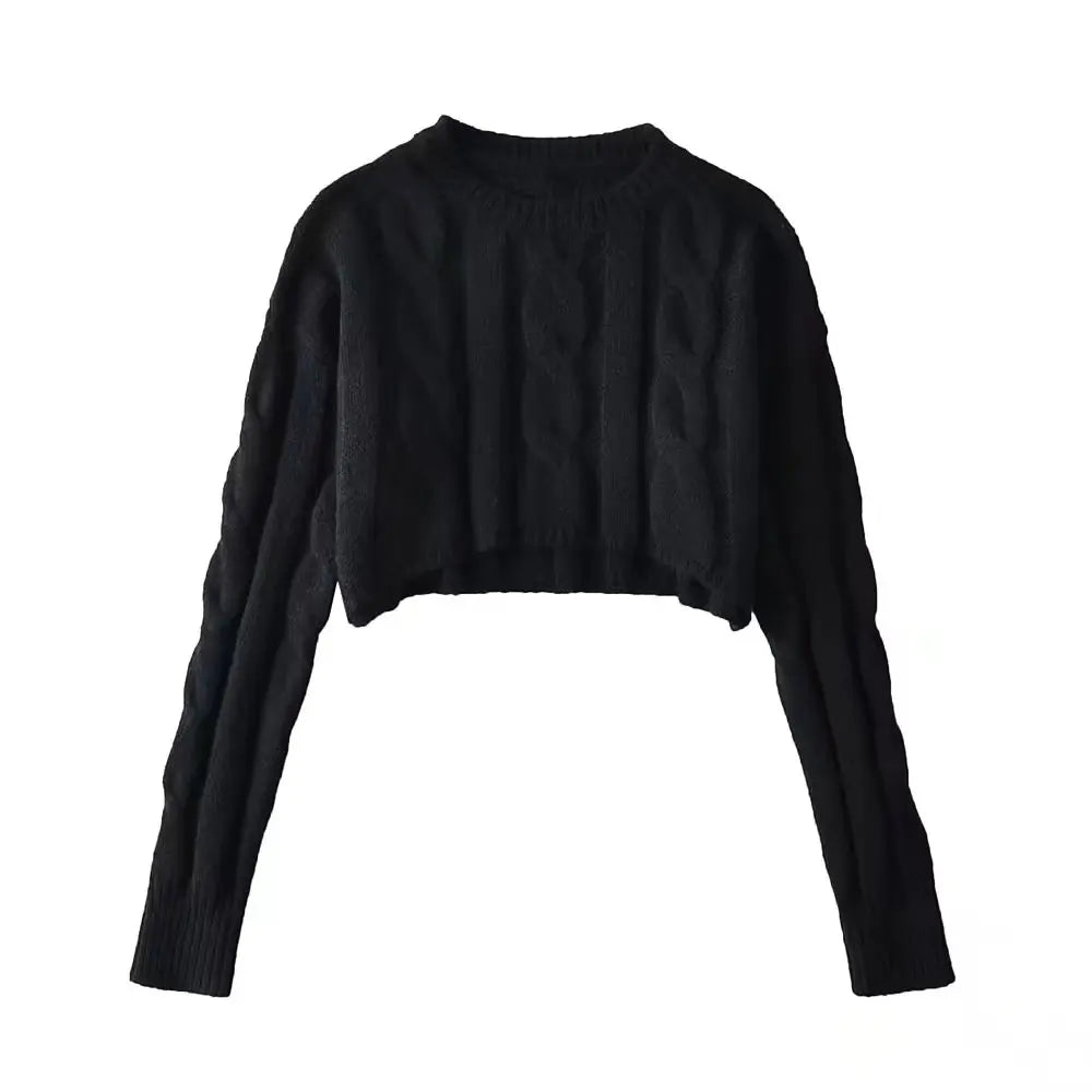 Cozy Black Cable Knit Cropped Sweater on Luulla