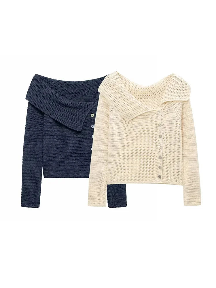 Cozy Knit Off-shoulder Cardigan With Buttons on Luulla