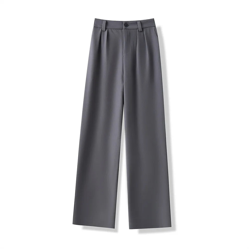Sleek High-waisted Gray Wide-leg Trousers on Luulla