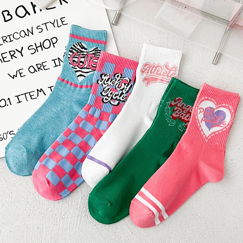 Colorful Graphic Crew Socks Set For Women on Luulla