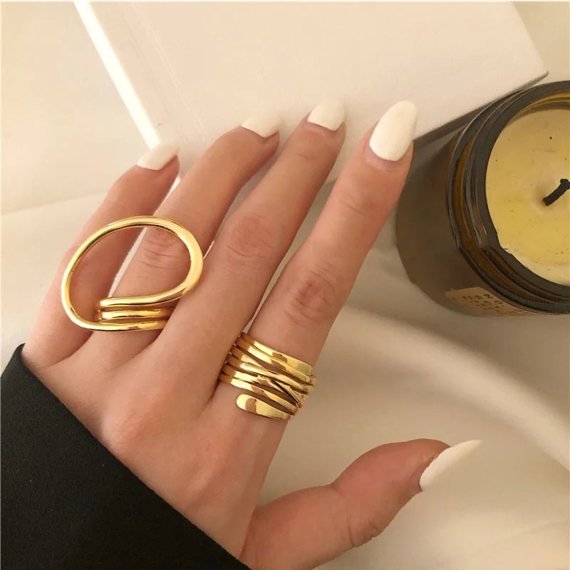 Unique Abstract Gold Adjustable Stackable Statement Rings on Luulla