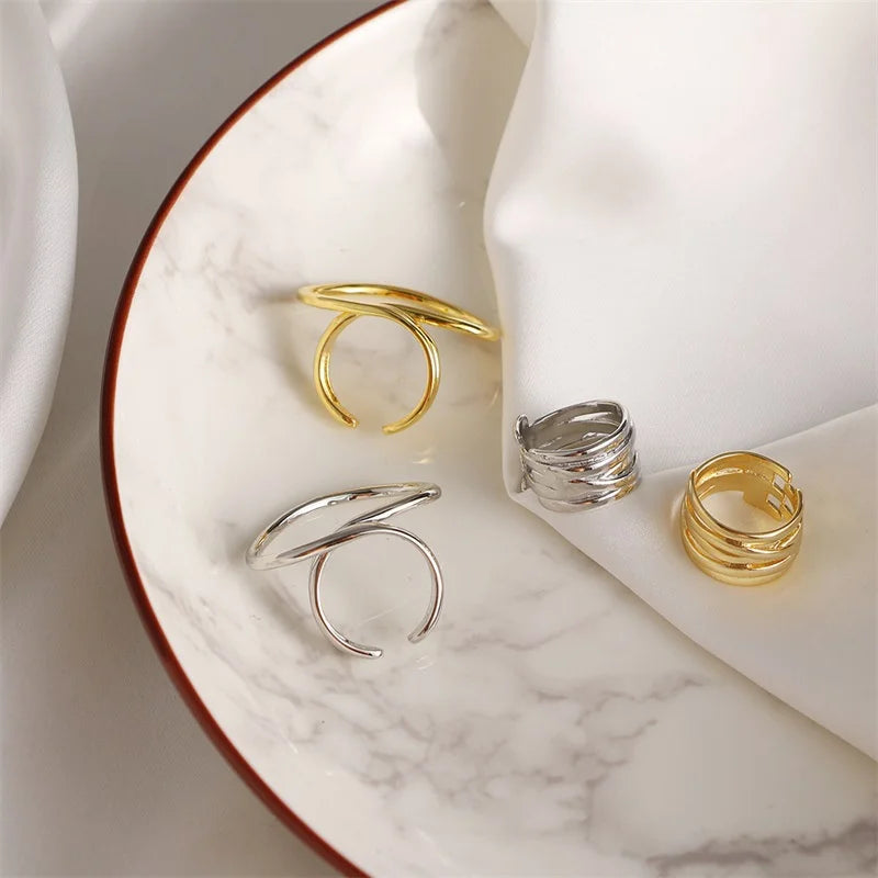 Unique Abstract Gold Adjustable Stackable Statement Rings on Luulla