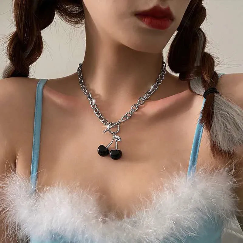 Bold Chunky Chain Necklace With Cherry Pendant on Luulla