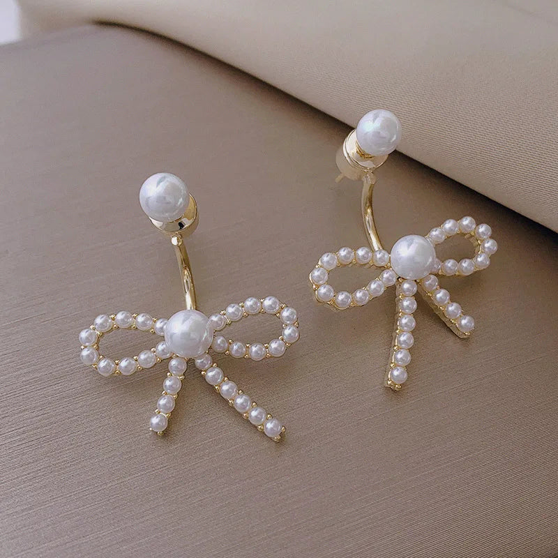 Dainty Pearl Bow Stud Earrings For Women on Luulla