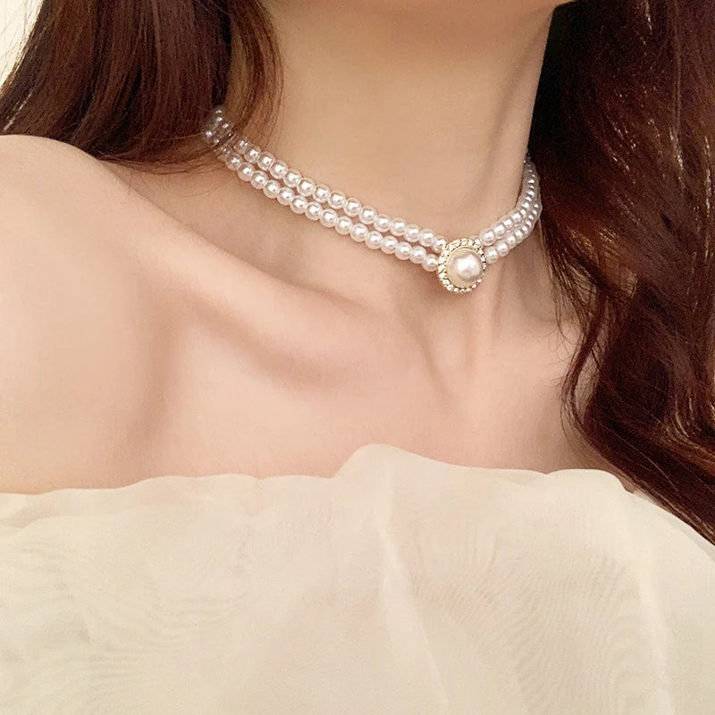 Triple-layer Pearl Choker Necklace With on Luulla