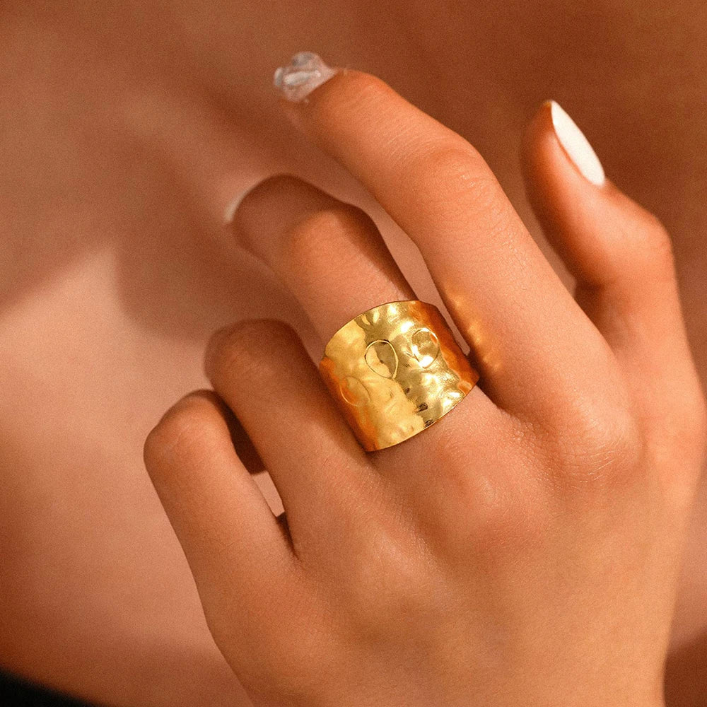 Handcrafted Wide Gold Band Hammered Texture Ring on Luulla