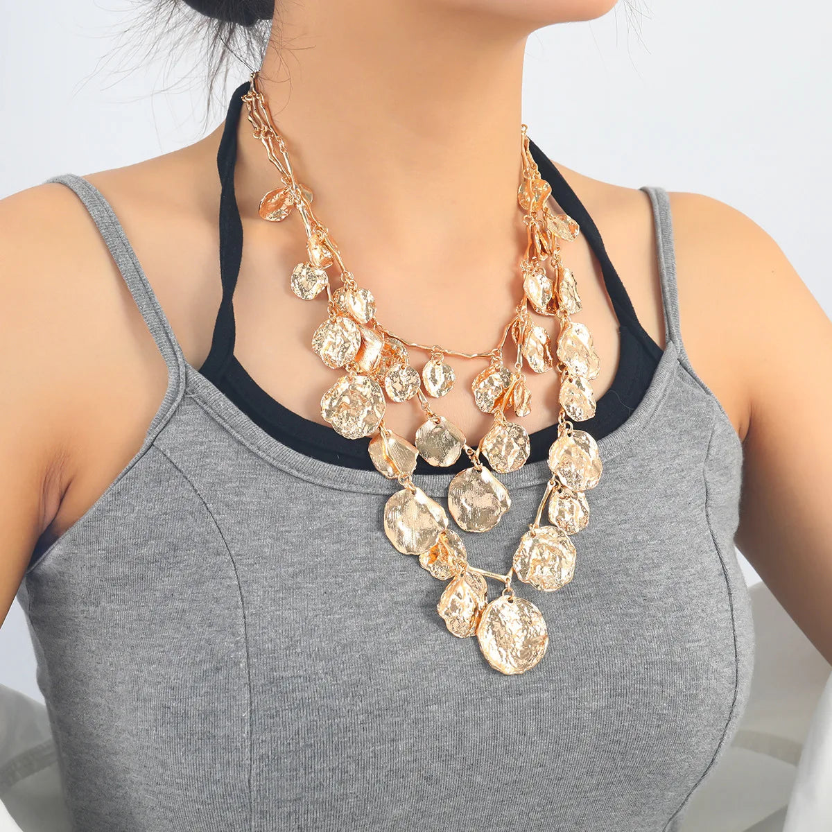 Statement Gold Multi-layer Disc Necklace Women on Luulla