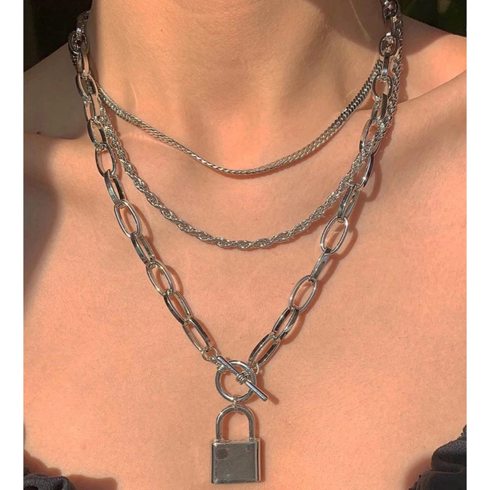 Layered Silver Chains With Unique Pendant Design on Luulla