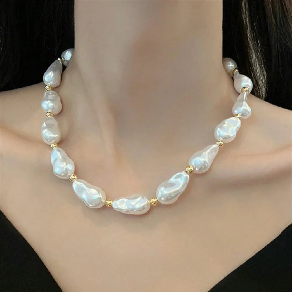 Luxe Irregular Pearl Necklace With Gold Accents on Luulla