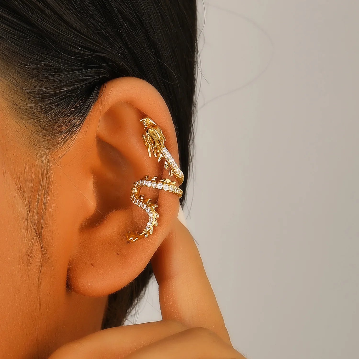 Gold Serpent Ear Cuff With Sparkling Crystals on Luulla