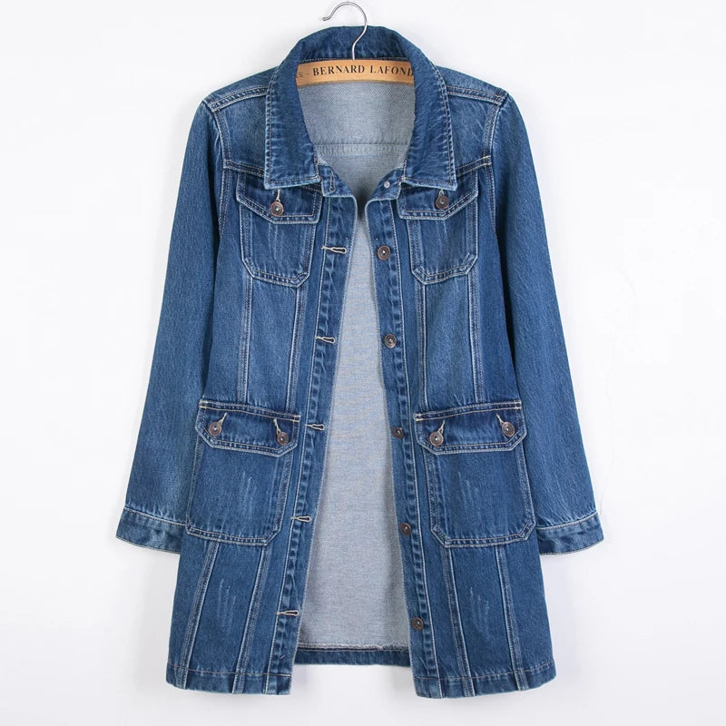 Womens Long Denim Jacket With Pockets on Luulla