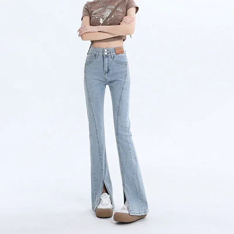 High-waist Flare Jeans With Front Slits on Luulla