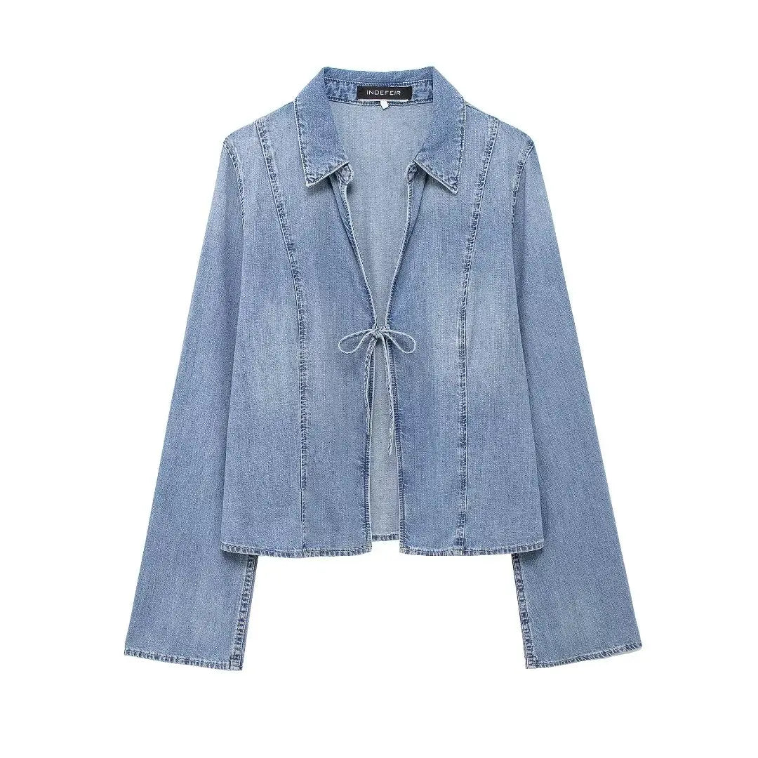 Denim Open Front Jacket With Long Sleeves on Luulla