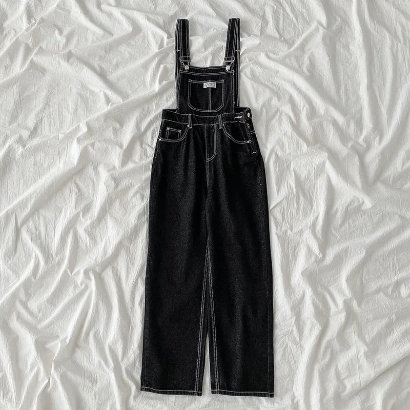Adjustable Black Denim Overalls With Pocket Detailing on Luulla
