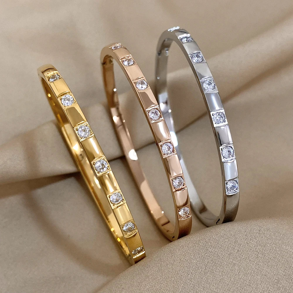 Tri-tone Sparkling Crystal-studded Adjustable Bangles on Luulla