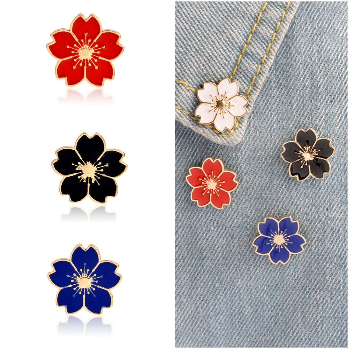 Floral Enamel Lapel Pins, Four Assorted Colors on Luulla
